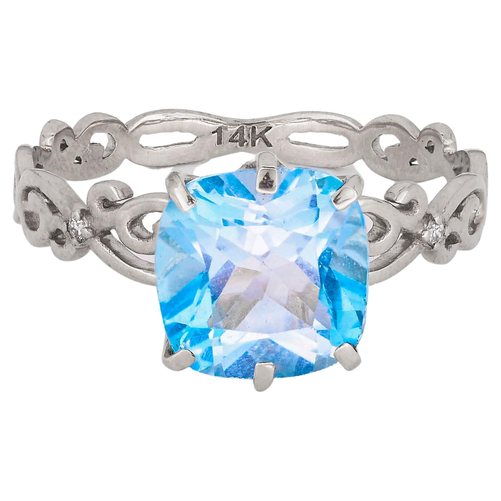 Blue Topaz and Diamond Cocktail Ring 14k Yellow Gold For Sale at 1stDibs