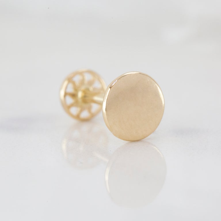14K Gold Round and Circle Piercing, Gold Stud Earring For Sale at 1stDibs