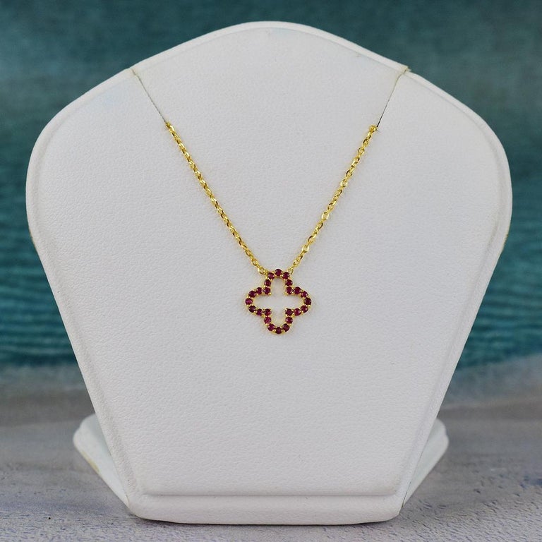 14k Gold Genuine Ruby Clover Necklace Tiny Clover Birthstone Necklace ...