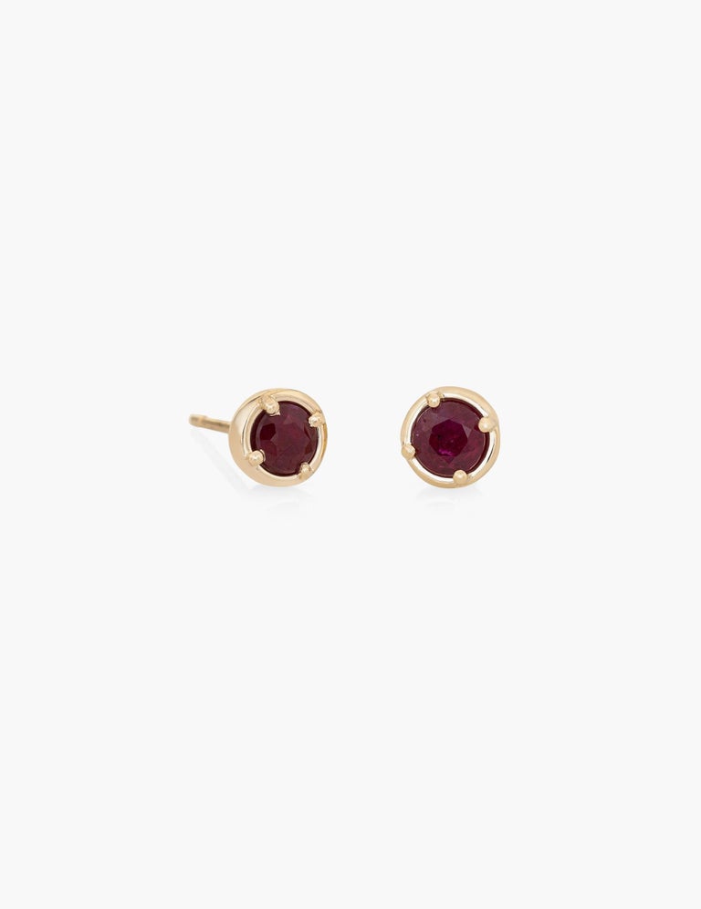 14k Gold Ruby Dot Studs For Sale at 1stDibs
