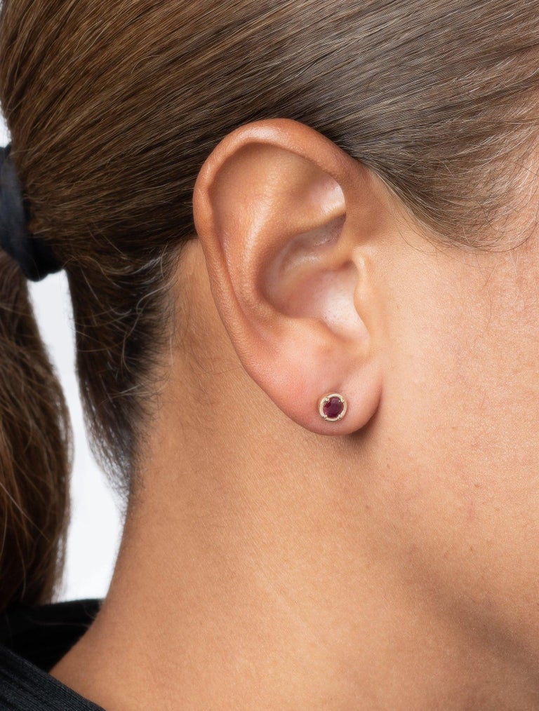 14k Gold Ruby Dot Studs For Sale at 1stDibs