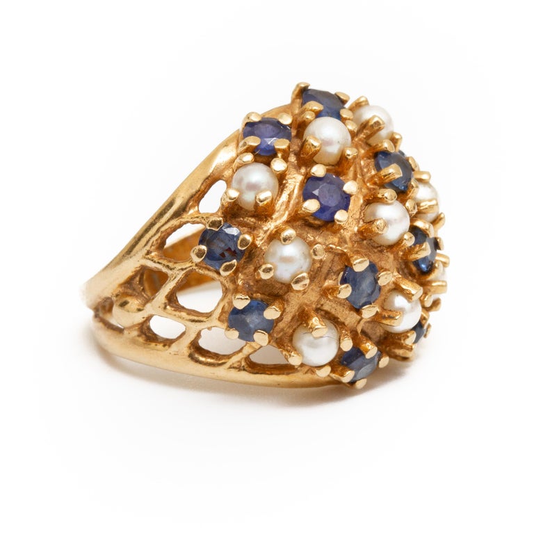 14k Gold, Sapphire and Seed Pearl Ring at 1stDibs