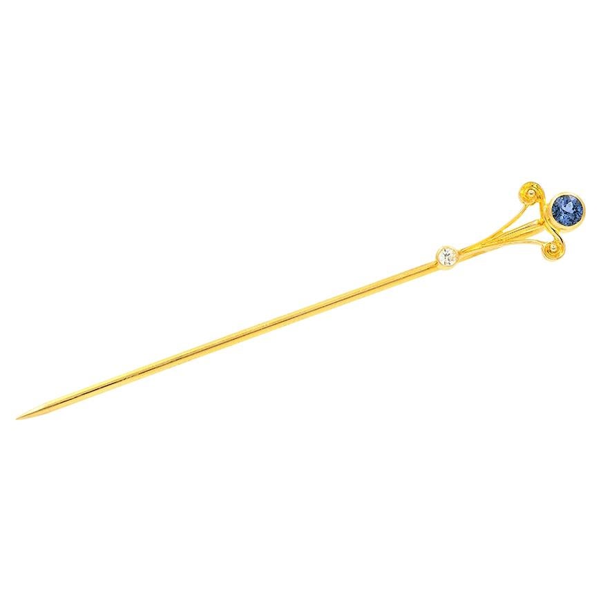 Antique Gold, Sapphire and Diamond Stick Pin For Sale at 1stDibs
