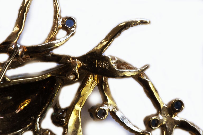 14 Karat Gold and Sapphire Vintage Brooch of Enameled Pair of Turtle ...