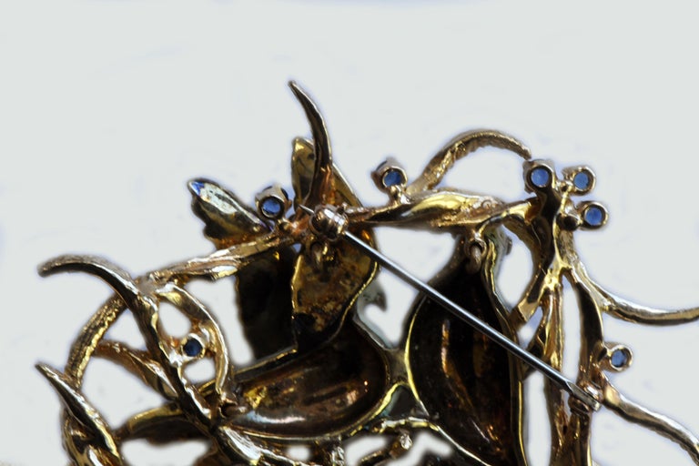 14 Karat Gold and Sapphire Vintage Brooch of Enameled Pair of Turtle ...