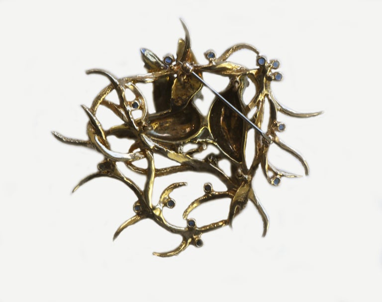 14 Karat Gold and Sapphire Vintage Brooch of Enameled Pair of Turtle ...