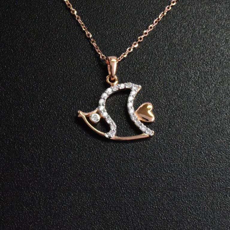 14k Gold Sea Life Necklace Diamond Fish Necklace Ocean Fish Necklace ...