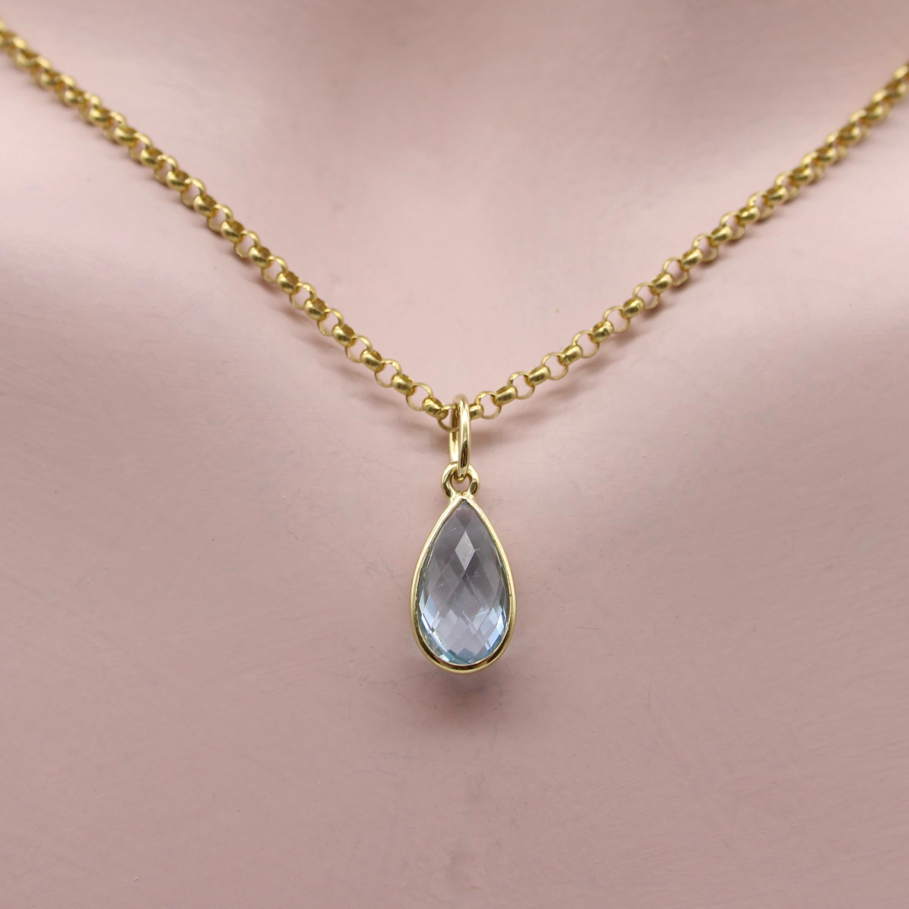 14 Karat Gold Signatur Aquamarin- Briolette-Anhänger im Angebot bei 1stDibs