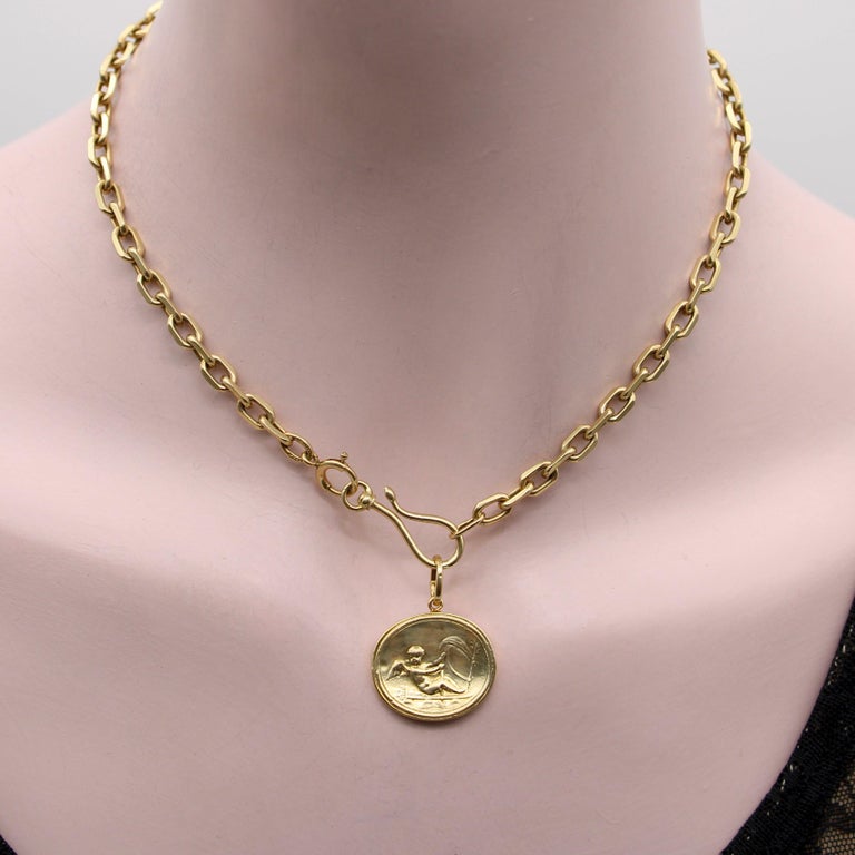 14K Gold Signature Classical Revival Cupid Medallion For Sale at 1stDibs