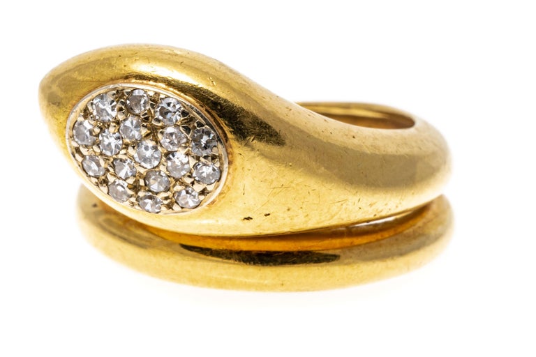 14k Gold Single Coiled Serpent Ring with Pave Set Diamond Head at 1stDibs