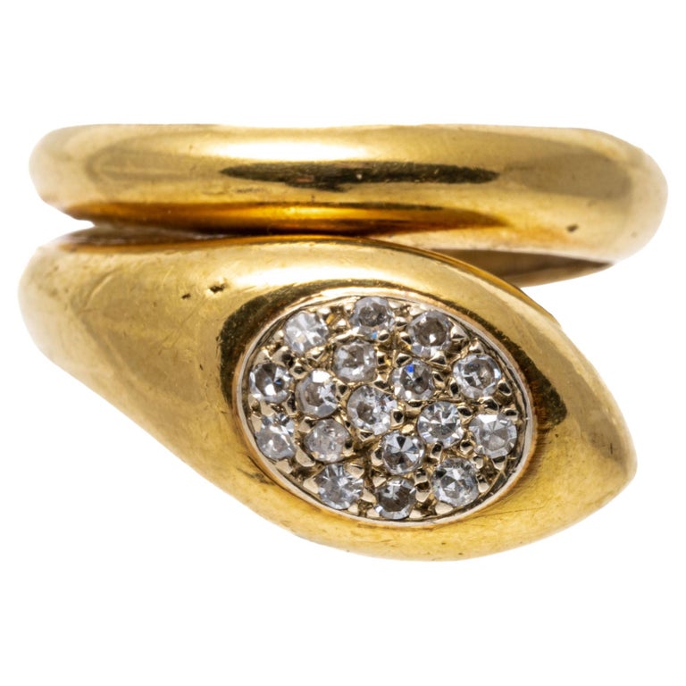 14k Gold Single Coiled Serpent Ring with Pave Set Diamond Head at 1stDibs