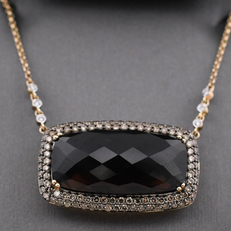 14k Gold Smokey Topaz and Double Chocolate Diamond Halo Stationary ...