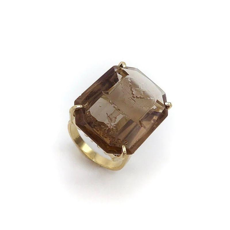 14K Gold Smoky Quartz Intaglio Signet Ring For Sale at 1stDibs