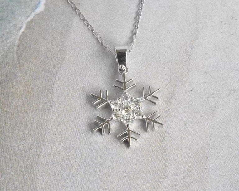 14k Gold Snowflake Diamond Pendant Christmas Charm Winter Necklace For ...
