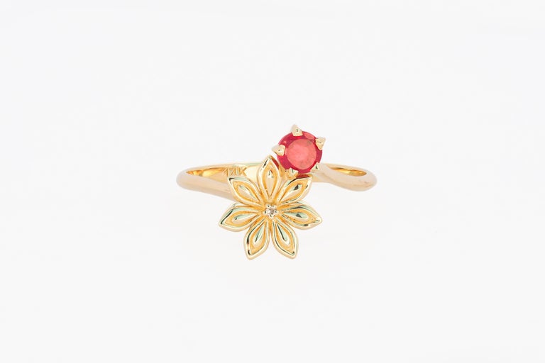 Customizable Ruby gold ring. 14 Karat Gold Star Anise Flower Ring. July ...