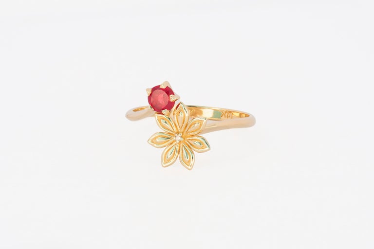 Customizable Ruby gold ring. 14 Karat Gold Star Anise Flower Ring. July ...