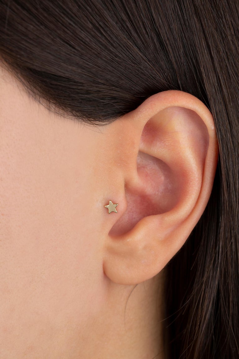 14K Gold Star Piercing, Gold Stud Star Earring For Sale at 1stDibs