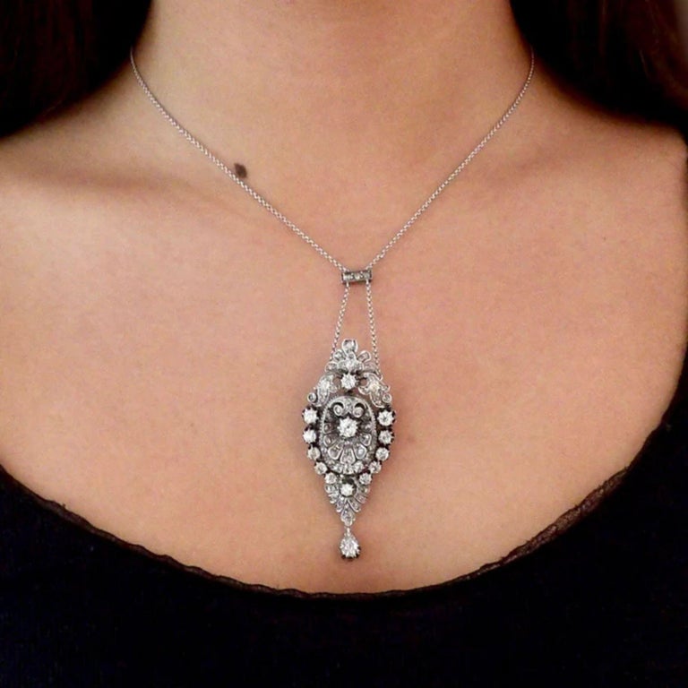 14k Gold and Sterling Silver Belle Epoque Diamond Necklace For Sale at 1stDibs
