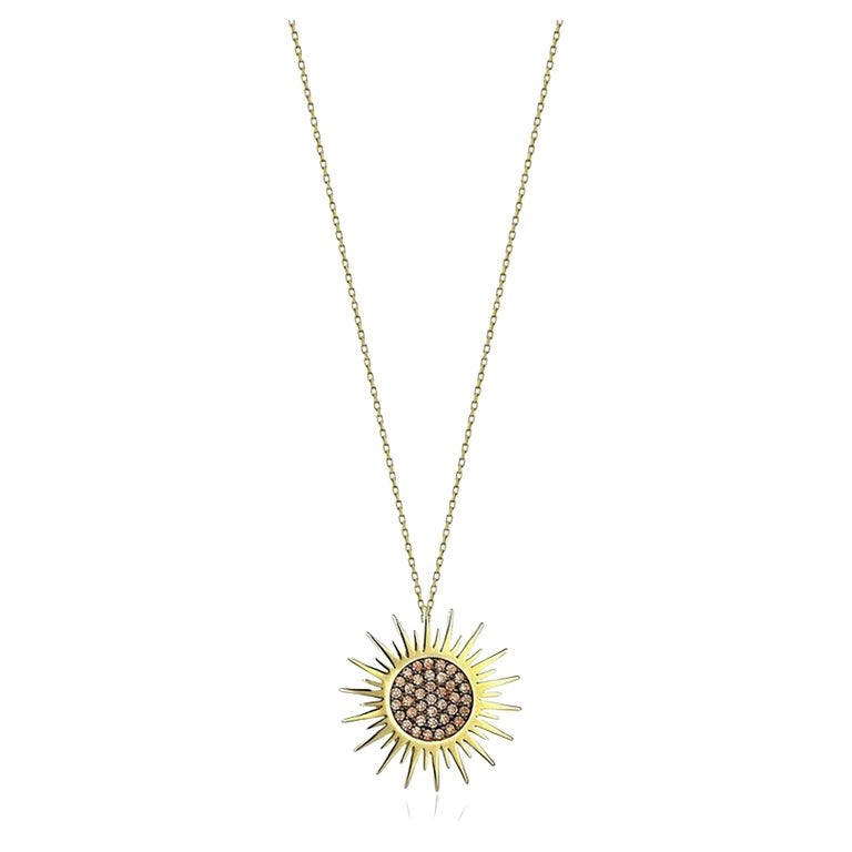 14k Gold Sun Necklace, Sunburst Celestial Pendant For Sale at 1stDibs