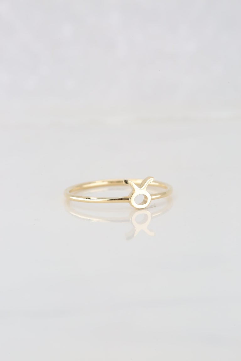 Customizable 14K Gold Taurus Zodiac Ring, Taurus Sign Zodiac Ring For ...