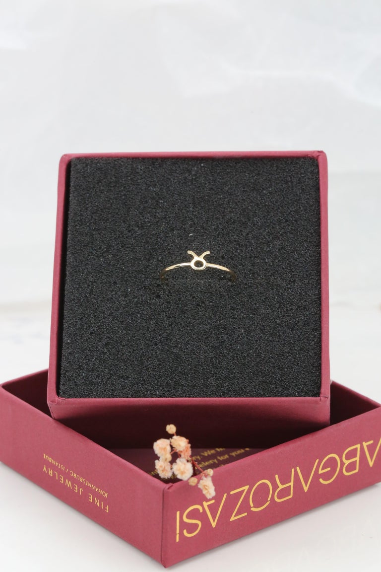 Customizable 14K Gold Taurus Zodiac Ring, Taurus Sign Zodiac Ring For ...