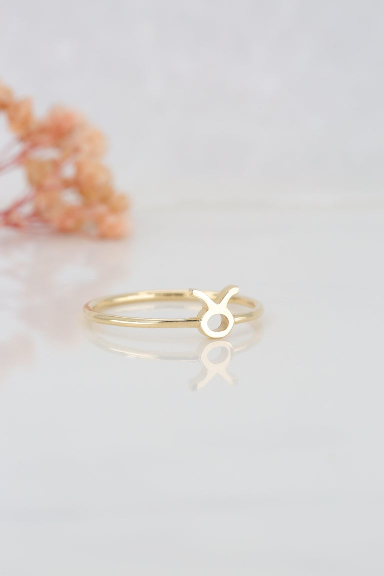 Customizable 14K Gold Taurus Zodiac Ring, Taurus Sign Zodiac Ring For ...