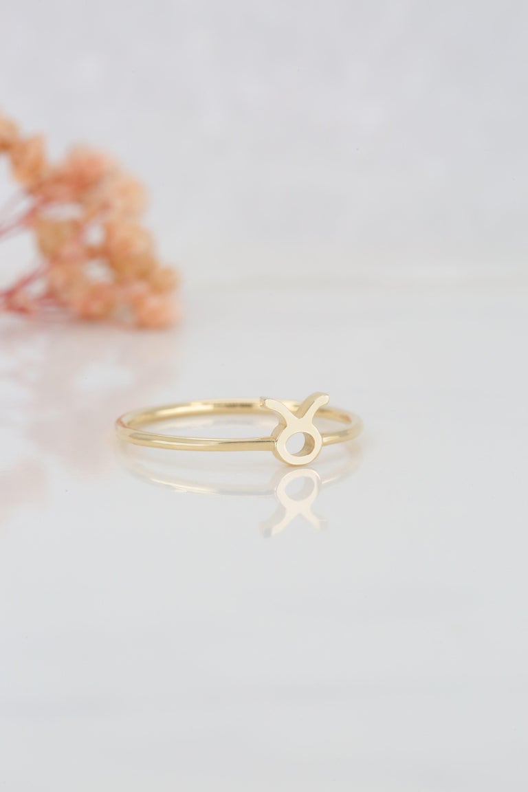 Customizable 14K Gold Taurus Zodiac Ring, Taurus Sign Zodiac Ring For ...