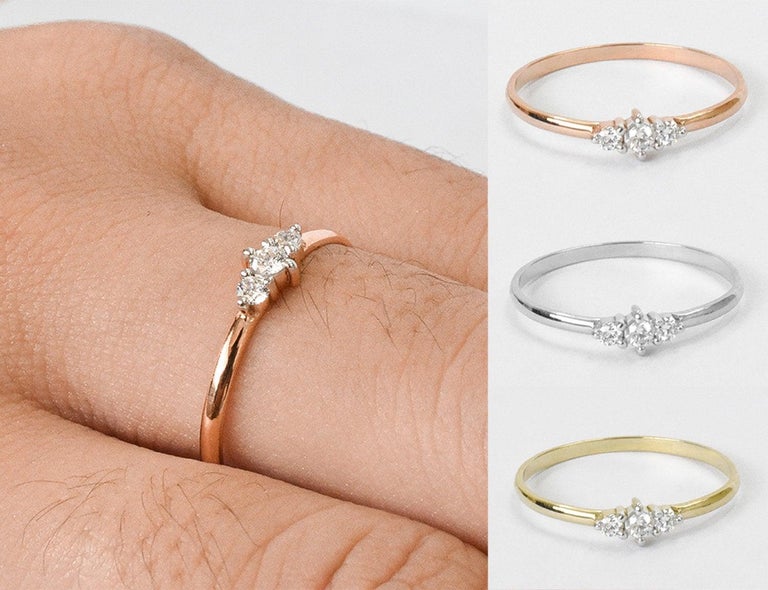 Customizable 14k Gold Three Stone Diamond Engagement Ring Trio Diamond ...