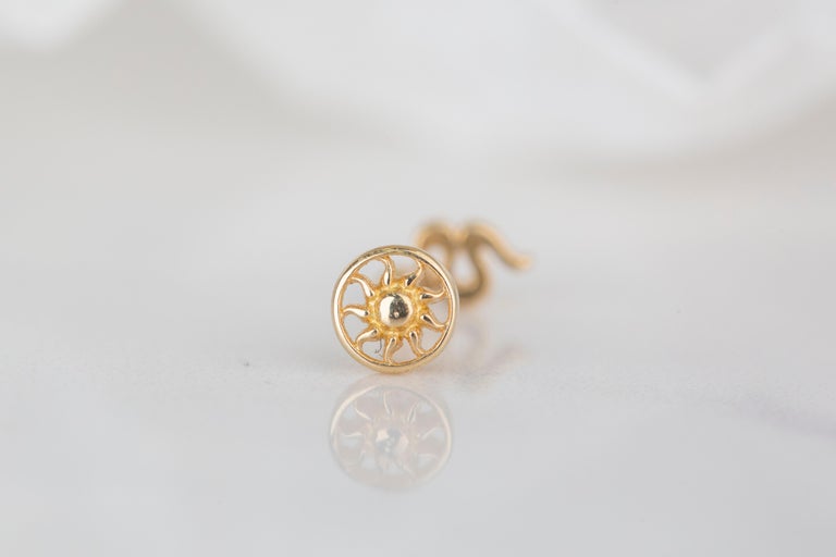 14K Gold Tiny Serpent Piercing, Small Snake Gold Stud Earring For Sale ...