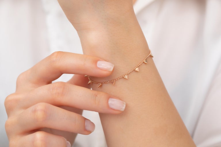 14K Gold Triangle Chain Bracelet, 585K Gold Triangle Prism Shaped Chain ...