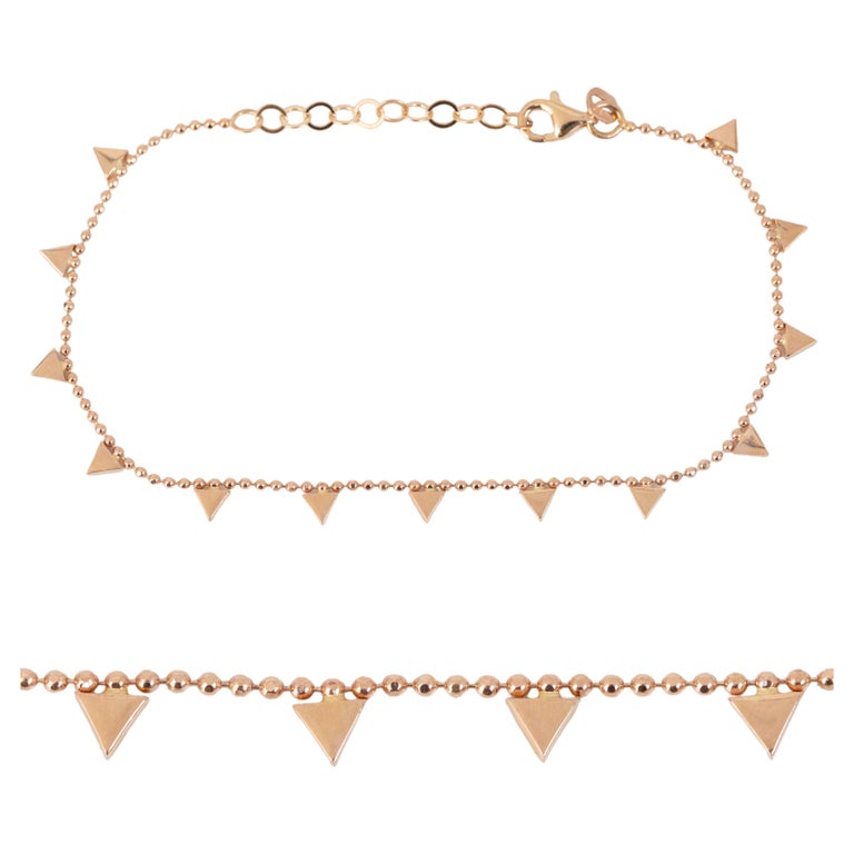 14K Gold Triangle Chain Bracelet, 585K Gold Triangle Prism Shaped Chain ...