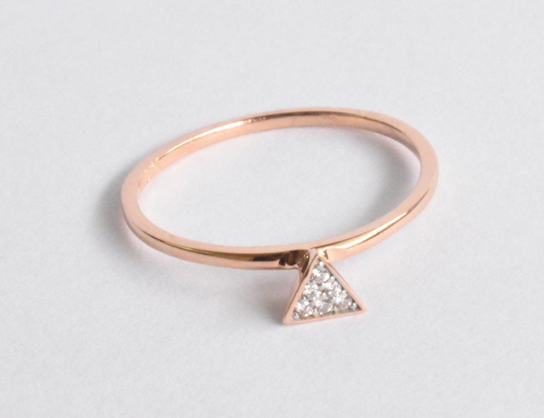Customizable 14k Gold Triangle Stacking Ring with White Pave Diamonds Minimalist Ring For Sale ...