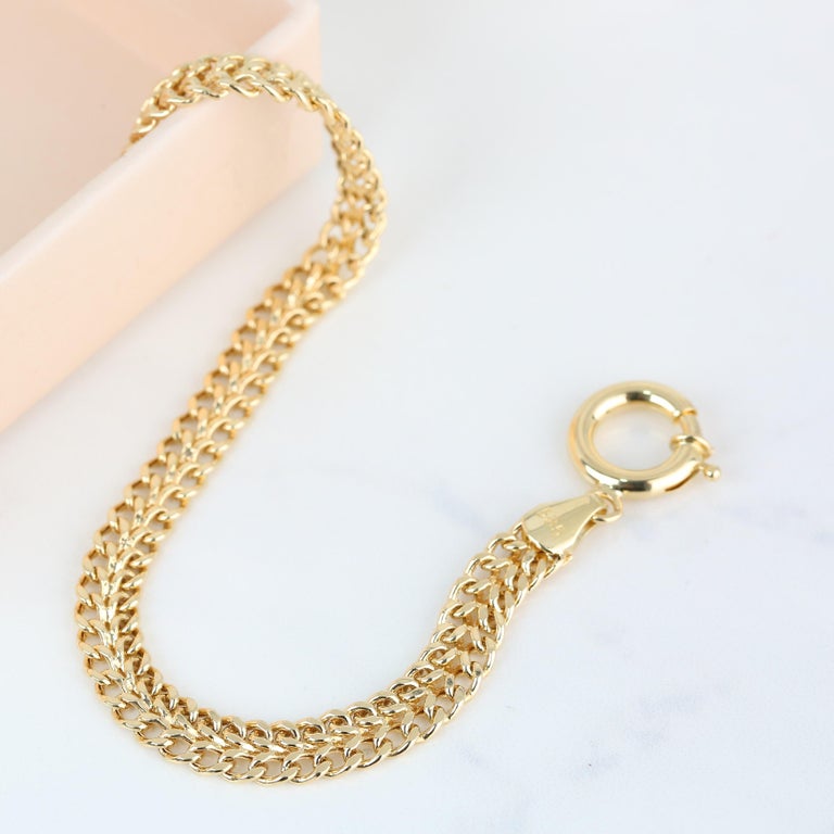 14k Gold Twin Chain Bracelet, Gold Double Chain Dainty Bracelet For ...