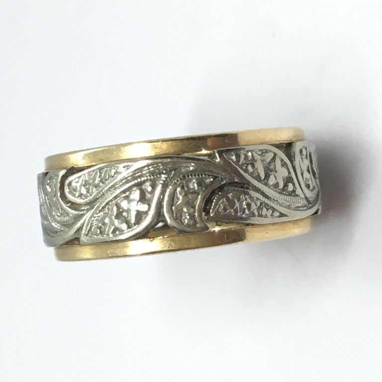 14K Gold Two Tone Flower Design Band Ring Floral Pattern 1930s Deco For ...
