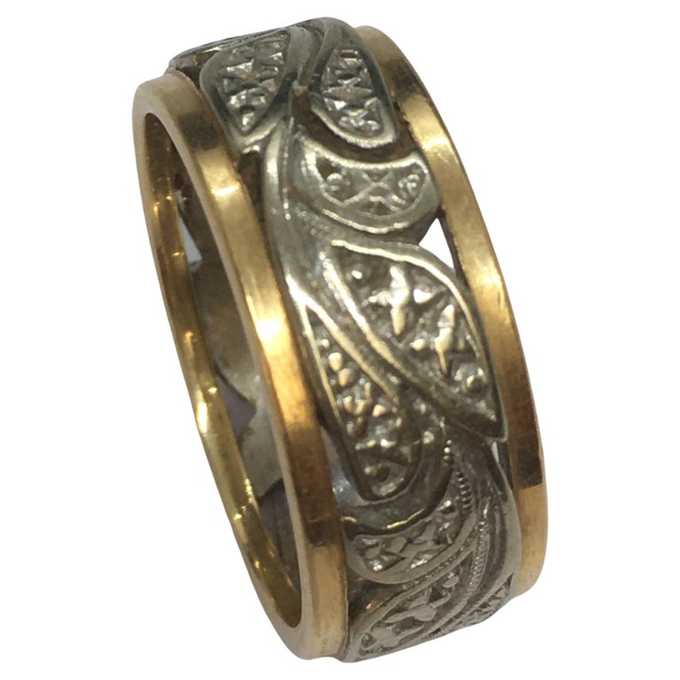 14K Gold Two Tone Flower Design Band Ring Floral Pattern 1930s Deco For ...