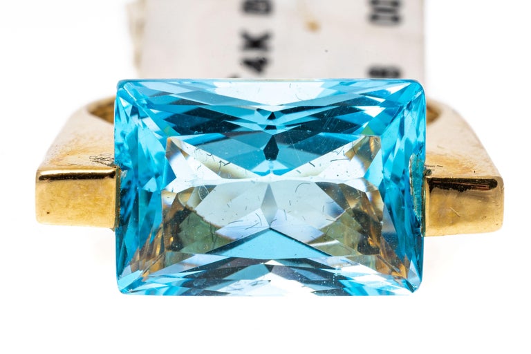 14k Gold Ultra Modern Rectangular Blue Topaz Columnar Style Ring For ...