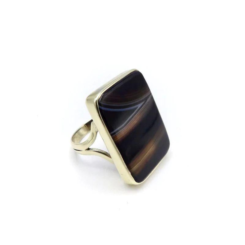 14K Gold Victorian Banded Agate Retangular Tablet Ring For Sale at 1stDibs
