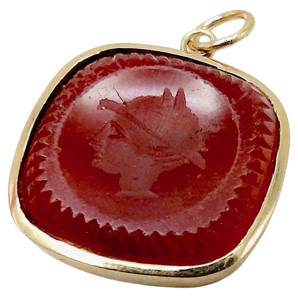 14k Gold Victorian Carnelian Warrior Intaglio Charm or Pendant For Sale ...