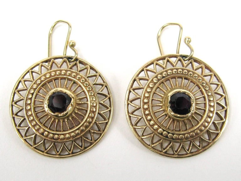 14K Gold Victorian Garnet Red Stone Dangle Earrings- Antique For Sale ...