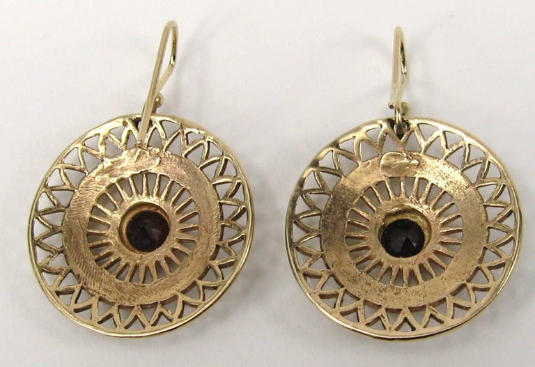 14K Gold Victorian Garnet Red Stone Dangle Earrings- Antique For Sale ...
