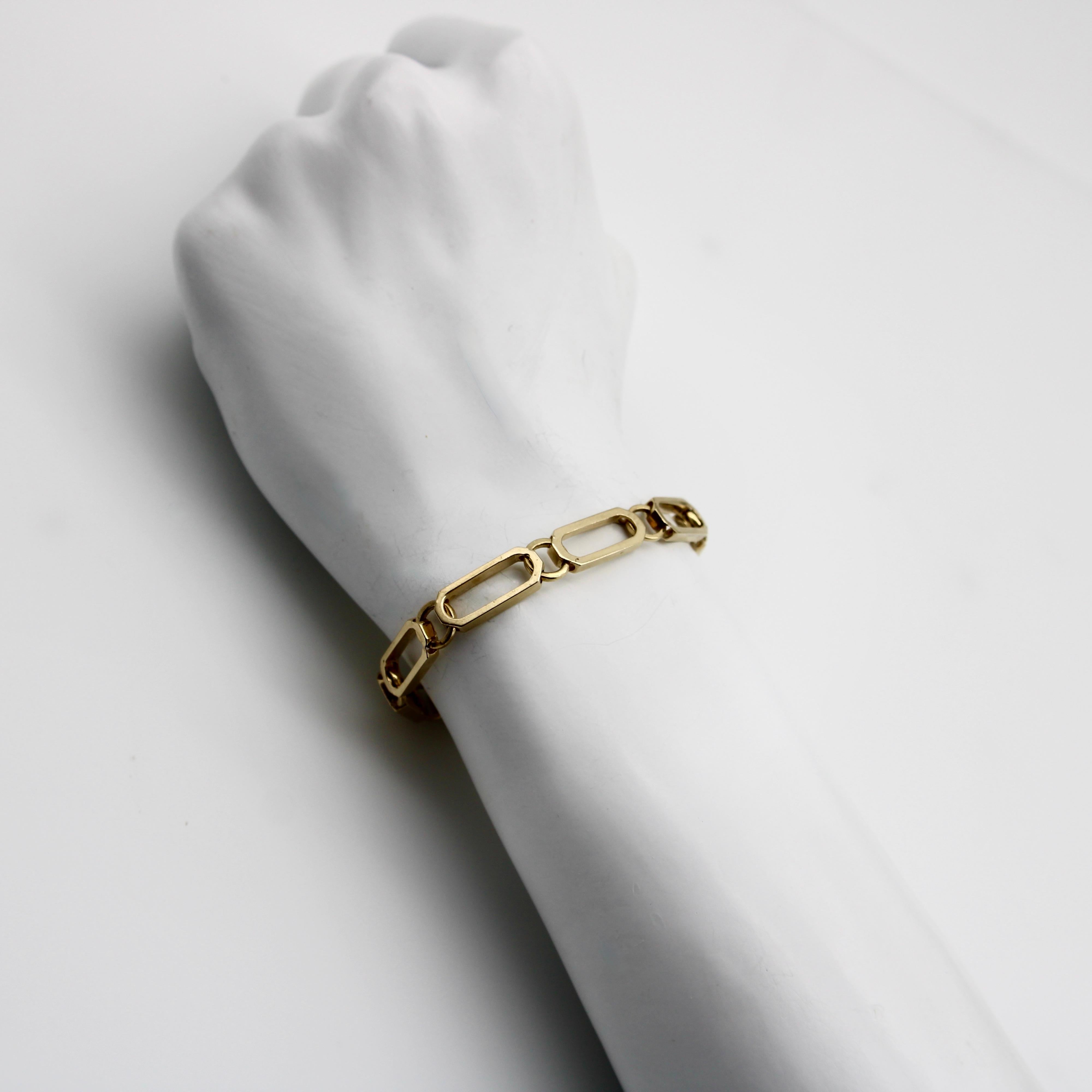 14K Gold Vintage Geometric Paperclip Alternating Link Bracelet For Sale ...