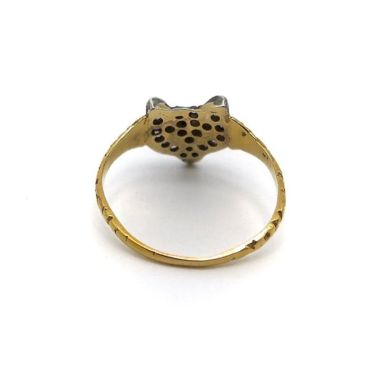 14k Gold Vintage Pave Diamond and Ruby Fox Head Ring For Sale at 1stDibs
