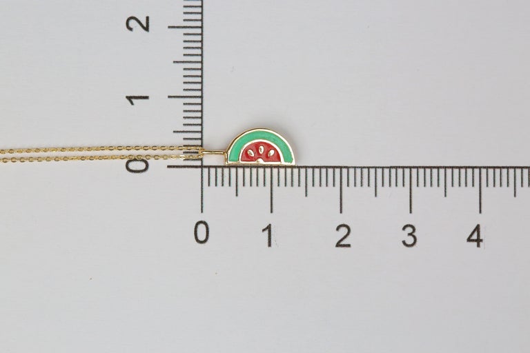 14K Gold Watermelon Necklace, Enamel Fruit Necklace For Sale at 1stDibs