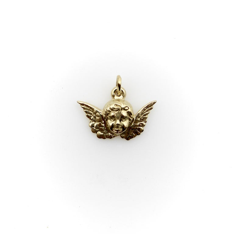 14K Gold Winged Cherub Charm or Pendant For Sale at 1stDibs