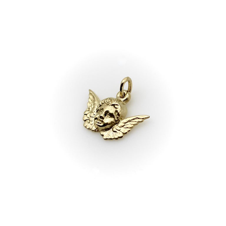 14K Gold Winged Cherub Charm or Pendant For Sale at 1stDibs