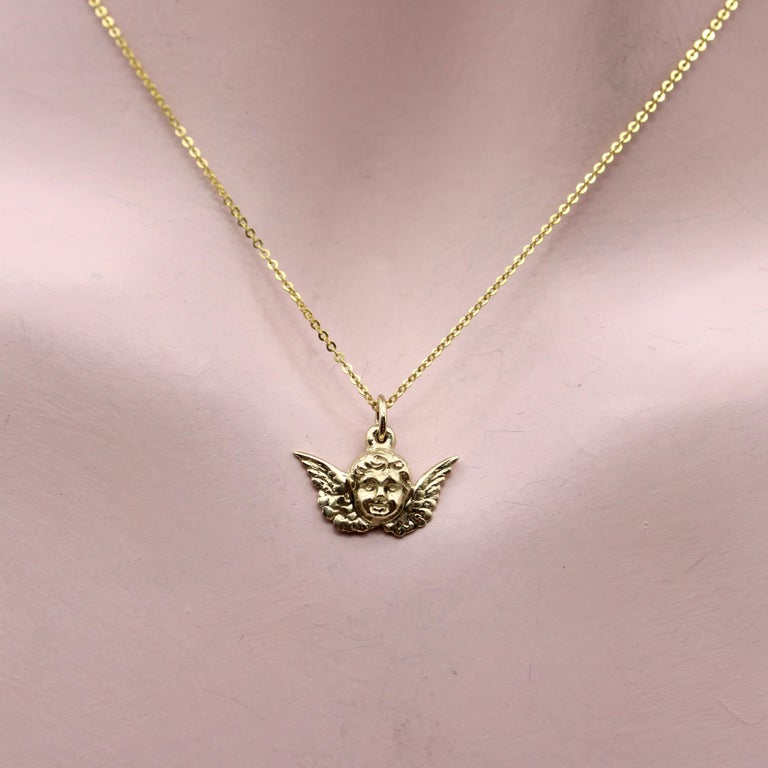 14K Gold Winged Cherub Charm or Pendant For Sale at 1stDibs