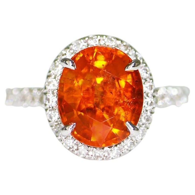 14K IGI 3.62 Ct Fanta Garnet&Diamonds Antique Art Deco Style Engagement ...