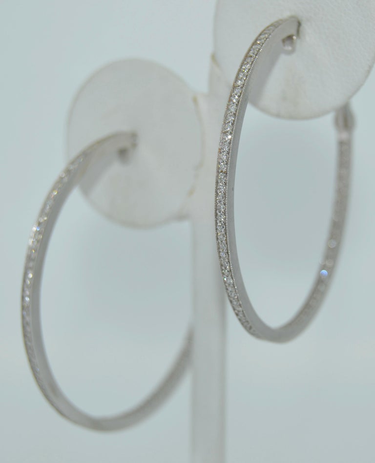 14K Inside Out Large Diamond Hoop Earrings For Sale at 1stDibs