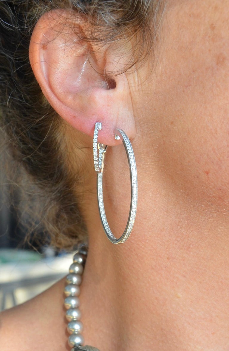 14K Inside Out Large Diamond Hoop Earrings For Sale at 1stDibs