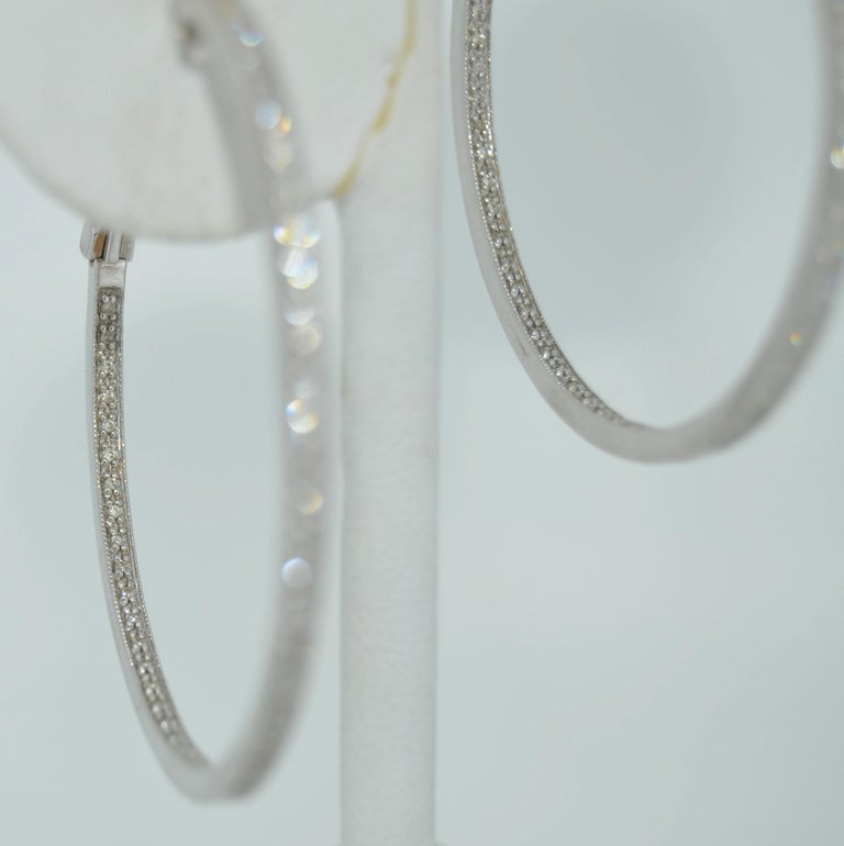 14K Inside Out Large Diamond Hoop Earrings For Sale at 1stDibs